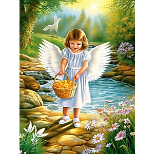 Bimkole 5D Diamond Painting Kits Angel Girl, Full Drill Flowers DIY Rhinestone Embroidery Set Paint with Diamonds Art by Number Kits Cross Stitch Home Wall Craft Decoration 12X16 inch