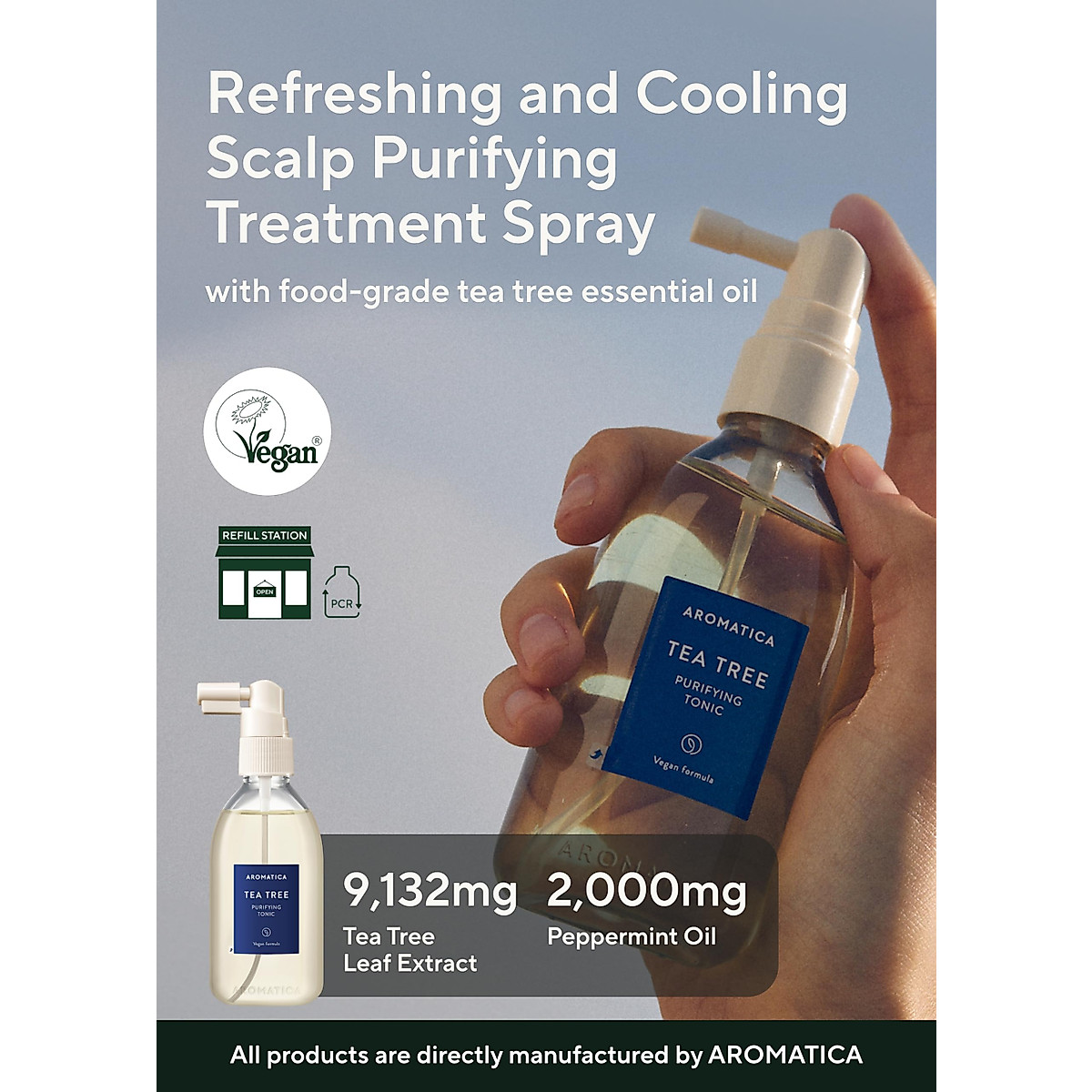 AROMATICA Tea Tree Purifying Hair Set - Gift Set with Vegan Shampoo, Tonic Spray and Essential Oil for Itchy, Greasy Hair