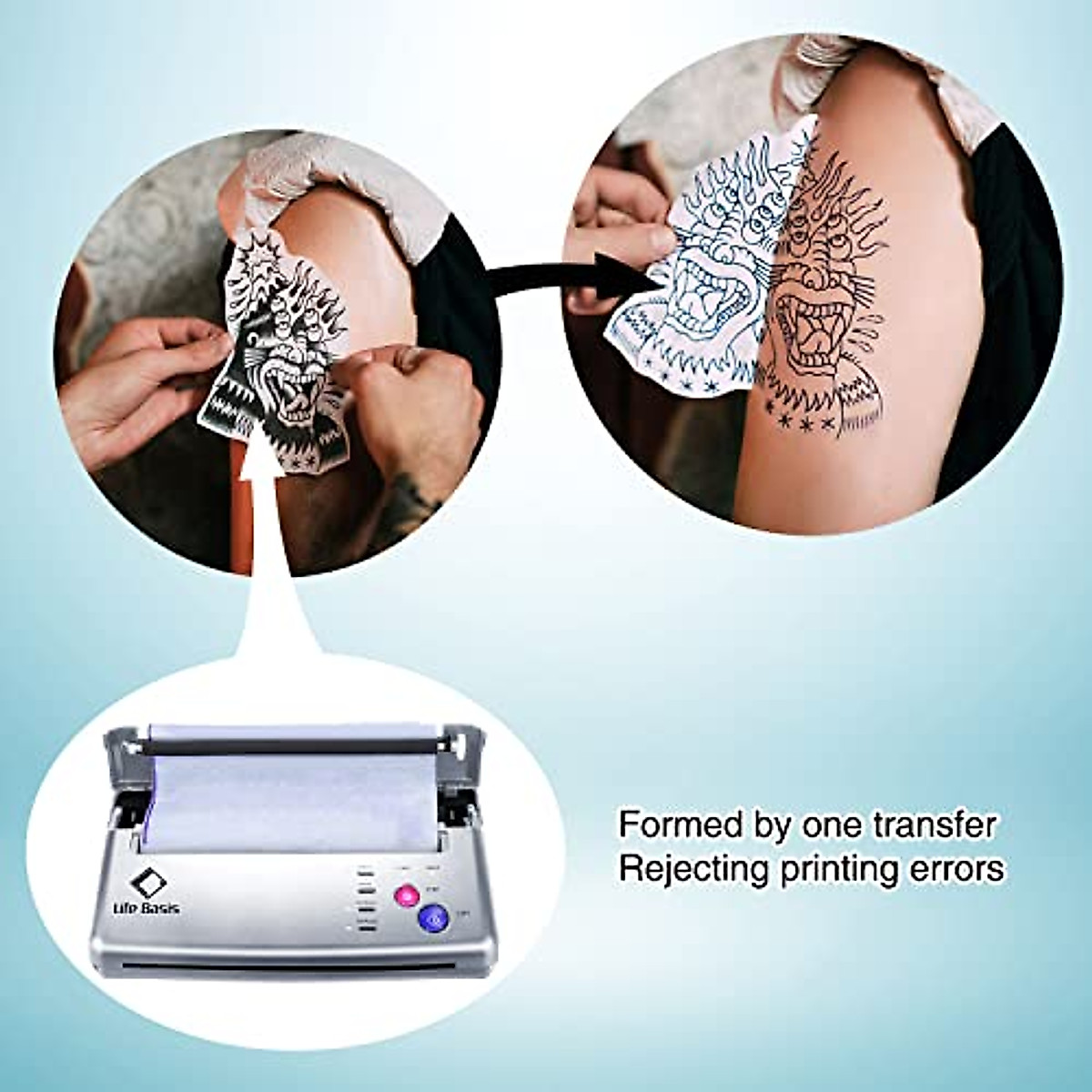 Life Basis Tattoo Stencil Transfer Machine Thermal Tattoo Kit Copier Printer Thermal Printer for Men and Women with 20pcs Tattoo Stencil Transfer Paper Silver Update Version