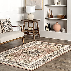 nuLOOM Jessa Faded Medallion Machine Washable Area Rug, 8' x 10', Peach