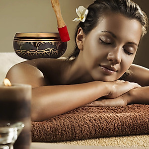 Meditative 6 inch Flower of Life Design Singing Bowl with Mallet and Cushion. Tibetan Sound Bowls for Energy Healing, Mindfulness, Grounding, Zen, Meditation, Feng Shui Meditation Bowl