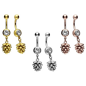 PIERCINGLINE surgical steel belly button piercing with pine cone design - Bananabell Piercing in Silver-colored