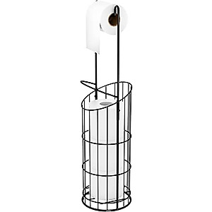 SunCleanse Free Standing Multipurpose Toilet Paper Holder with 2.5cm/1-Inch Raised Base，Toilet Paper Holder Stand Reserve 4 Mega Paper Rolls，Matte Black