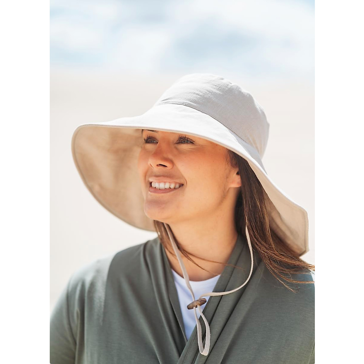 Solbari Ultra Wide Cotton Linen Hat - UPF50+ Packable UV Sun Protection Hat with Large Brim and Detachable Strap, Light Natural, Small - Medium