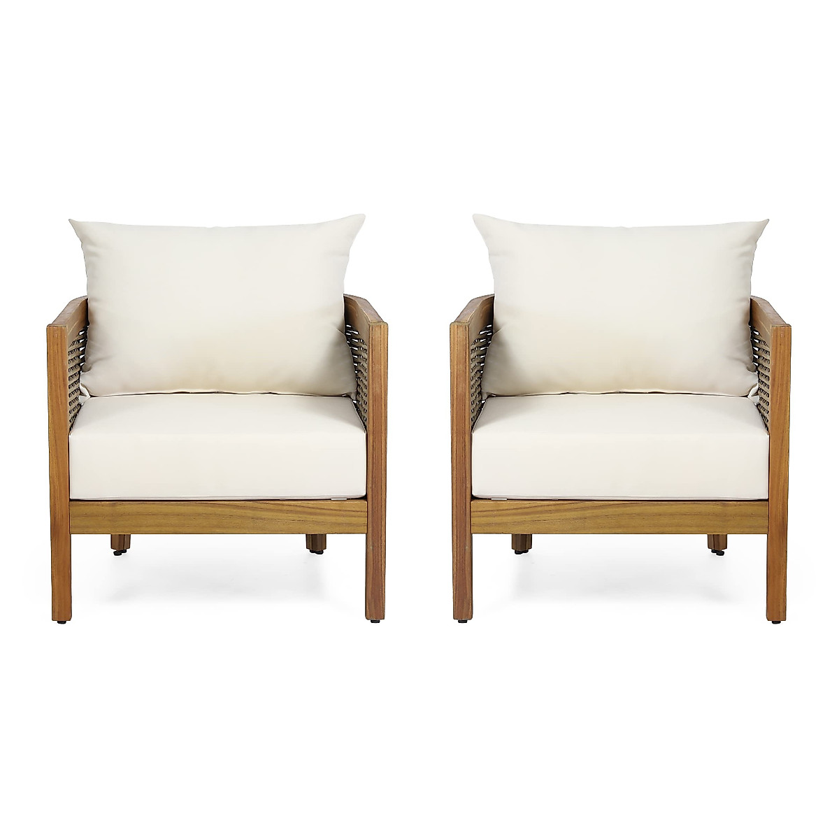 GDFStudio Outdoor Club Chairs Set of 2 - Thick Cushions,400lbs Heavy Duty Patio Furniture Set,Ergonomic Slanted Backrest Design,All Weather Garden Lawn Poolside Backyard Porch Acacia Wood - Teak Beige