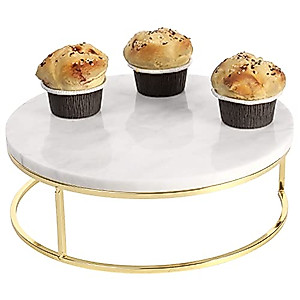 MyGift 11 Inch Marble Cake Stand, Brass Metal Cupcake Stand Dessert Pedestal Riser