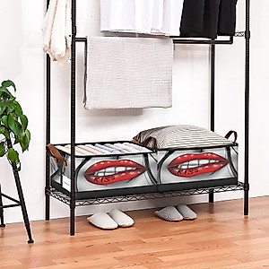 Exnundod Red Lips Kiss Love Storage Bins Funny Attractive Stroage Basket with Metal Frames Collapsible Storage Bin with Handles Organizing Closet Blanket Toys, 1PC