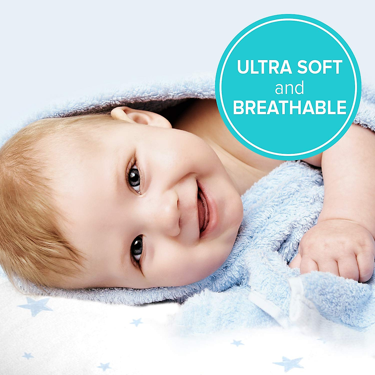 Kushies Baby Fitted Bassinet Sheets - 30 x 18 x 2 Bassinet Mattress Mini Crib Sheets - Blue Scribble Stars Bassinet Cover Mini Crib Mattress - Mattress For Playpen & Bed Side Bassinets Mini Crib Sheet (S335605)