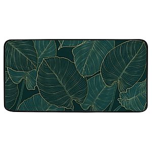 Kitchen Rugs Floor Standing Mats Absorbent Non Slip Cushioned Sink Office Desk Laundry ﻿Green Monstera Area Rugs Water Absorbent Balcony Porch Home Decor 39x20 inch