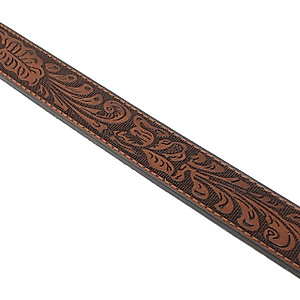 BC Belts Womens Leather Belt Strap with Embossed Western Scrollwork 1.25" Wide with Snaps (Brown-S)