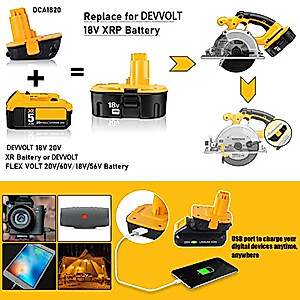 TenHutt 【with USB】 Replace for Devolt 18V to 20V Battery Adapter Converter DCA1820 for Devolt 18V Tools, Convert Devolt 20V Battery DCB203 DCB206 to Devolt 18V XRP NiCd NiMh Battery DC9098 DC9096