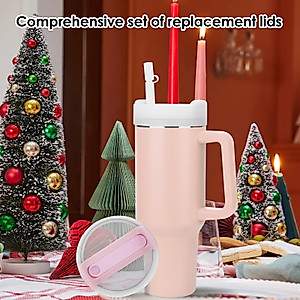 2 Pcs Replacement Lids For Stanley Cup 40 Oz Tumbler, Silicone Spill Stopper 4Pcs Set For H2.0 Stanley, Silicone Cup Lid Dust Cover With Straw Lid Cap 1 Pcs, 4 Pcs Long Reusable Stanley Straw (pink)