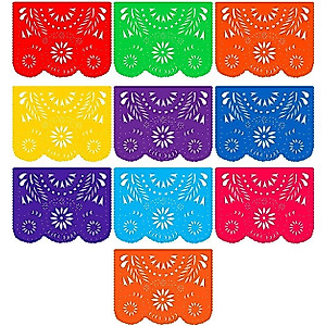 RICO RICO - Plastic Papel Picado 1 Pack, Ideal for a Mexican Fiesta, Cinco de Mayo, Mexican Themed Party and Fiesta Party Decorations,16 Feet Long - 10 Unique Designs.