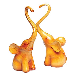 SIGNALS Loving Elephants Figurines, Wooden Elephant Statue, Elephant Figurines Home Decor