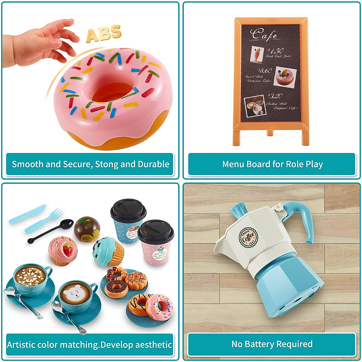 Ice Cream Tea Party Play Set for Kids Role Play, Dessert Coffee Toys, Create Sweet Treats and Brew Coffee in Style Play House, for Boys Girls 3 4 5 6 Years Old, Birthday Gifts, Class Rewards,Christmas