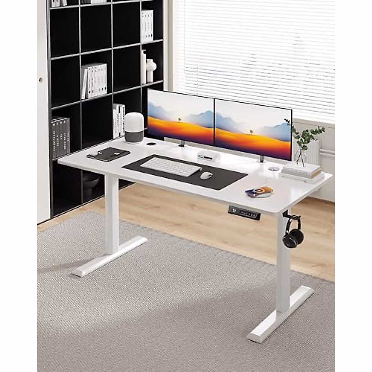 Shahoo Electric Standing Desk 48 Inch, Ergonomic Height Adjustable Table with T-Shaped Metal Bracket Modern Computer Workstations for Home Office, White, 48 x 24 Inches