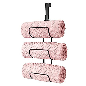 mDesign Modern Decorative Metal Wire Over Shower Door Towel Rack Holder Organizer - for Storage of Bathroom Towels, Washcloths, Hand Towels - 3 Tiers - Black