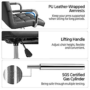 Yaheetech PU Leather Office Chair Mid-Back Task Ergonmic Chair with Swivel Wheels Height Adjustable, Grey