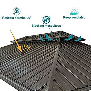 Hard Top Gazebo, Galvanized Steel Double-Layer Roof Aluminum Outdoor Gazebo, with Curtains and Nets, Permanent Use Backyard Pavilion, Suitable for Patio, Garden and Lawn (12'x20', Brown)