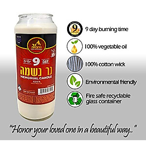 Ner Mitzvah 9 Day Yahrzeit Candle - 3 Pack Kosher White Yahrzeit Memorial Candles - Yom Kippur and Holiday Candle in Glass Jar - 100% Vegetable Oil Wax Prayer Candle