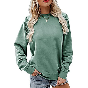 Hilltichu Women's Fall Long Sleeve Pullover Shirt Casual Round Neck Loose Tunic Tops (Large, Mint)