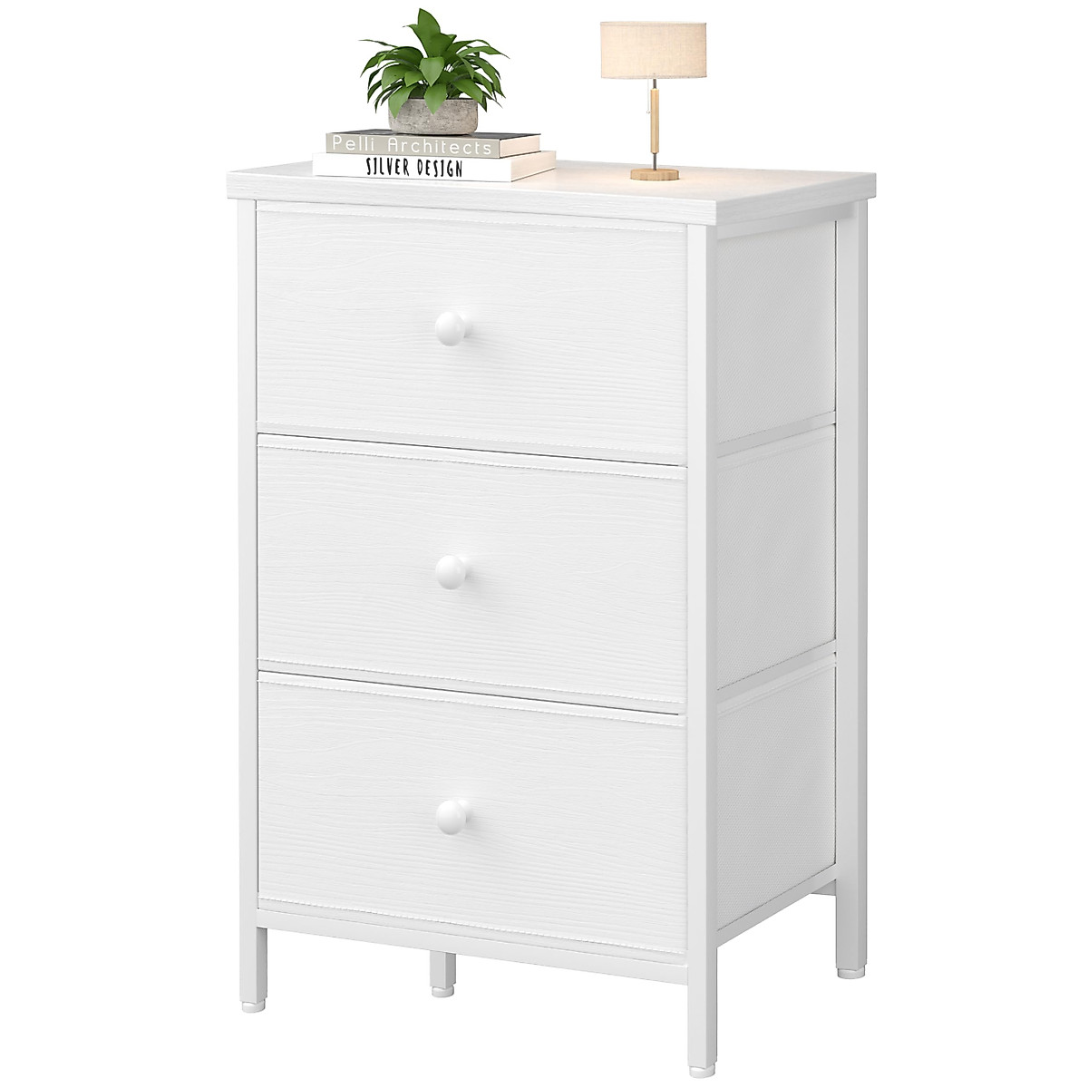 BOLUO White Night Stand with Drawers 3 Drawer Dresser for Bedroom, Tall Nightstand for Closet Dorm Modern Bedside Table