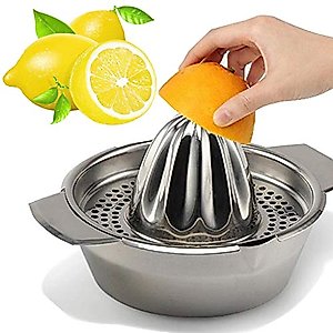 Stainless Steel Lemon Squeezer,Juicer with Bowl Container for Oranges Lemons Fruit Home Made Juice in Kitchen