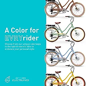 sixthreezero EVRYjourney Women's Electric Bike, 7-Speed Step Through Beach Cruiser eBike Bicycle, 250 Watt Motor, 26 Inch Wheels, Teal