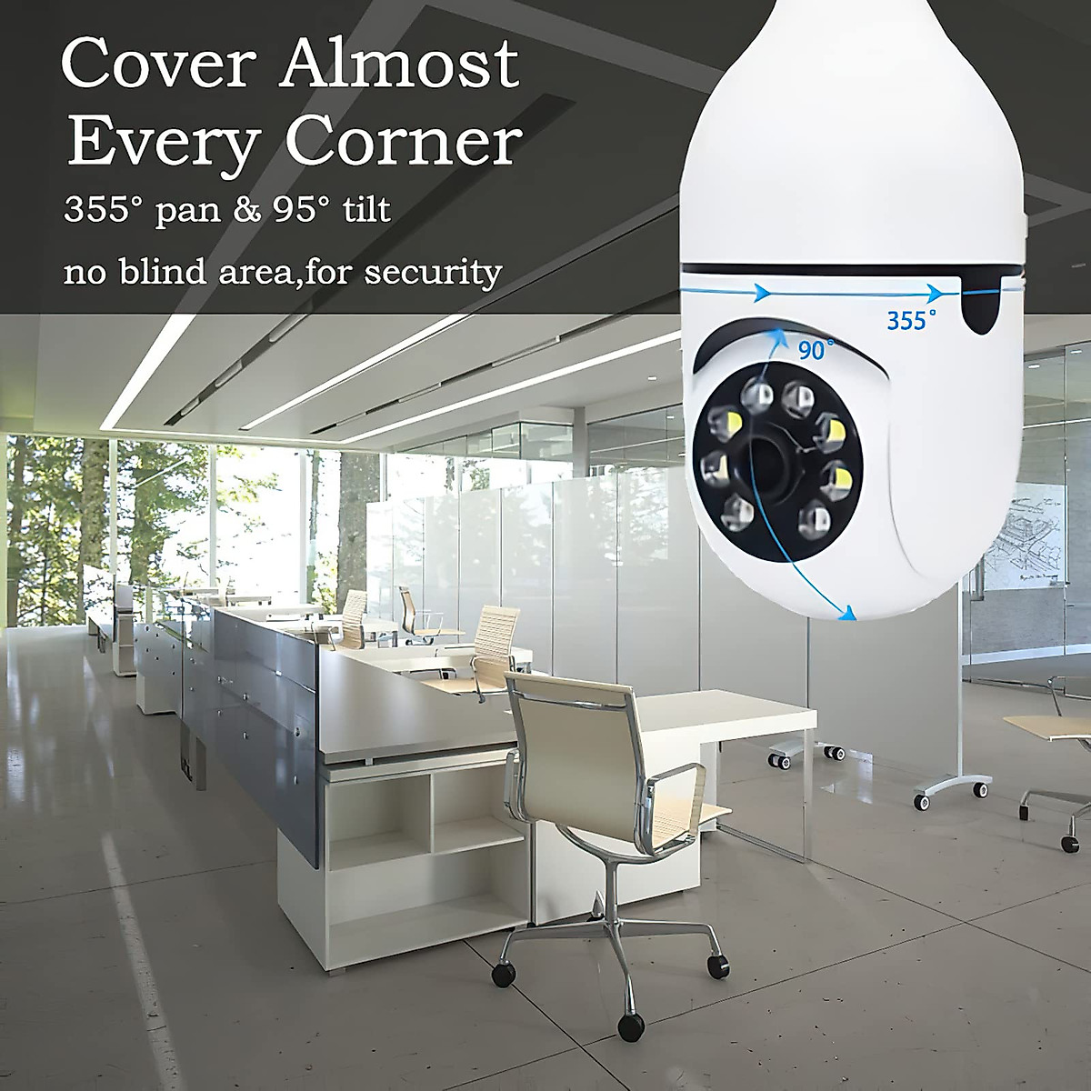 Light Bulb Security Camera Outdoor Wireless WiFi, 2.4G Wireless WiFi Lightbulb Cameras, Pan and Tilt to Surveillance Every Details for Indoor, with 2-Way Audio, Motion Detection, Color Night Version