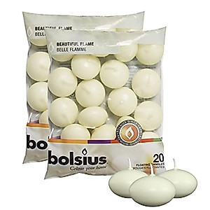 BOLSIUS Unscented 1.75" Floating Candles - Pure Rich Creamy Ivory, 40 Set - Smokeless, European Quality - Imbue Breathtaking Ambiance for Romantic Wedding Centerpieces, Decorations, Holiday Parties
