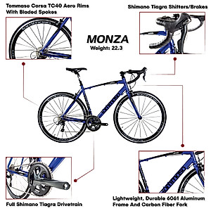 Tommaso Monza Sport Bike Performance Aluminum Road Bike Carbon Shimano Tiagra 24 Speeds Road Bicycle Men Road Bikes for Men Bike Men Women Speed Bike Racing Bike Adult Bike City Bike Blue XL 60cm