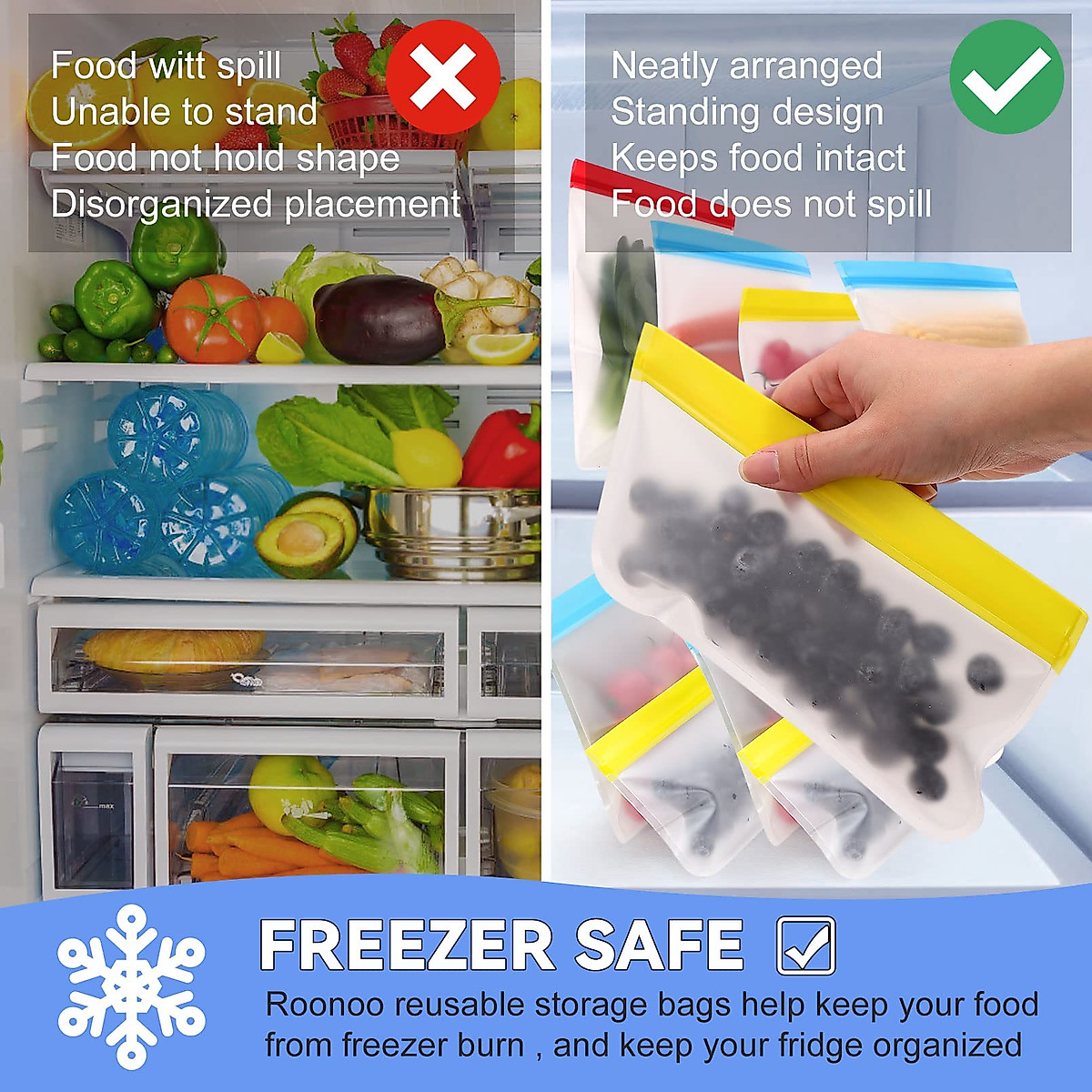 16Pack Reusable Food Storage Bags,Leakproof Reusable Freezer Bags,Extra Thick Reusable Silicone Bags BPA Free PEVA for Marinate Food Lunch Travel Items (4 Gallon Bags+6 Sandwich Bags+6 Snack Bags)