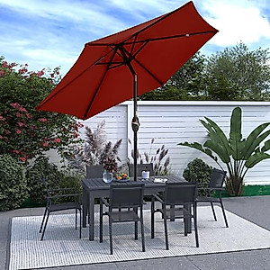 SUNVIVI OUTDOOR 7.5' Outdoor Patio Umbrella, Patio Umbrella, Market Umbrella, Luxury Aluminum Pole Umbrella with Push Button Tilt and Crank, 6 Ribs, Polyester Canopy, Red