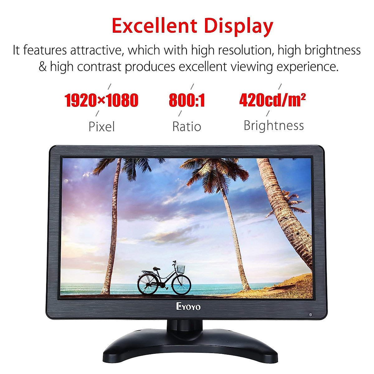 Eyoyo 12 inch HD 1920x1080 IPS LCD HDMI Monitor Screen Input Audio Video Display with BNC Cable for PC Computer Camera DVD Security CCTV DVR Home Office Surveillance