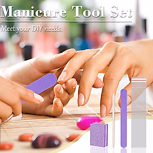 50 Set Disposable Manicure Kit, Including 50pcs Mini Nail Buffer, 50pcs Nail File, 50pcs Wood Stick, 50pcs OPP Bag, Press on Nail Tool Kit for Salon Home (Purple)