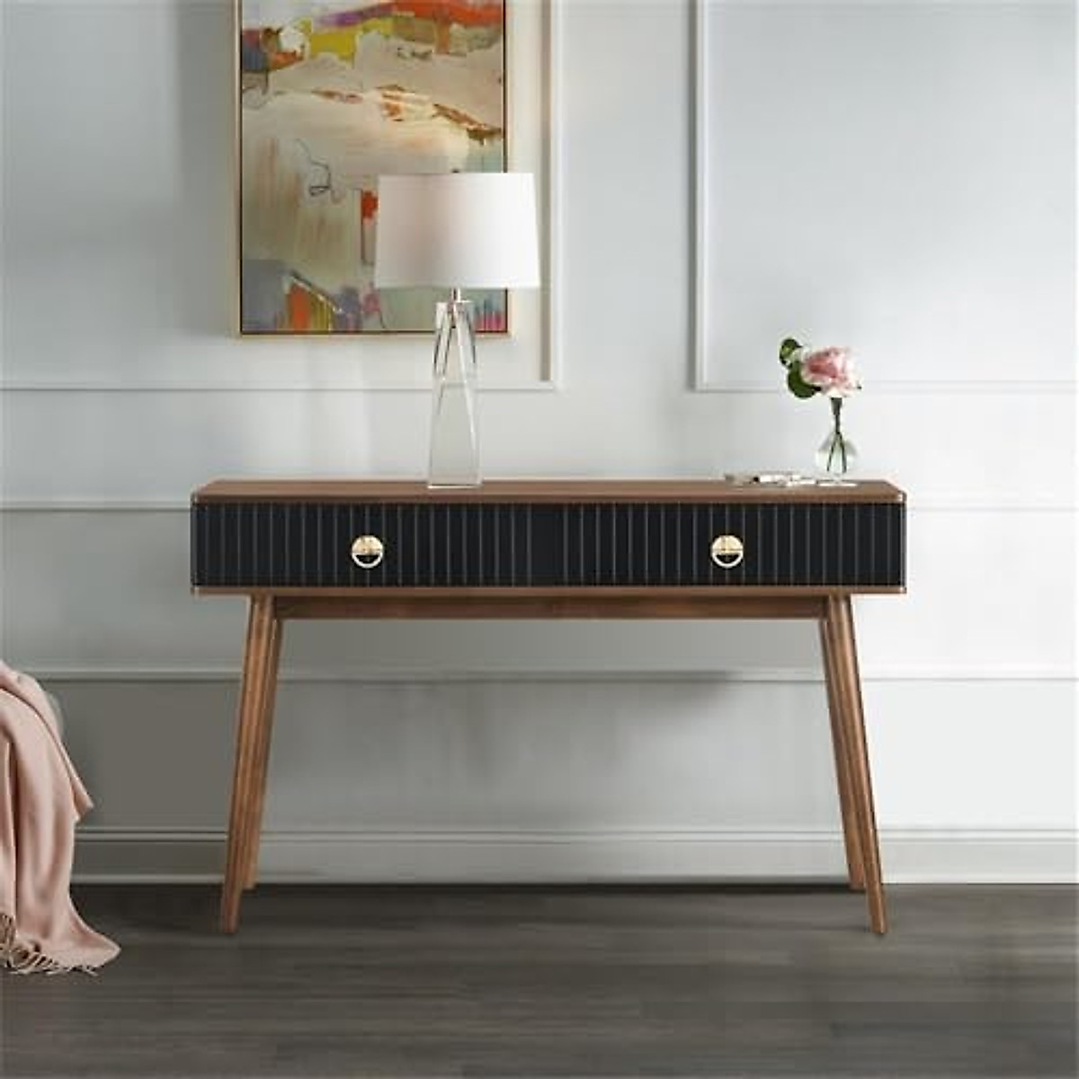 MAKLAINE Modern Wood ad Veneer Console Table in Black/Walnut