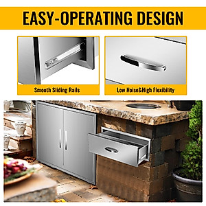 RAILEN Outdoor Kitchen Single Drawers 30" W x 10" H x 23" D Built-in BBQ Drawer Stainless Steel Access Drawers for Outdoor Kitchen Island or Grill Station