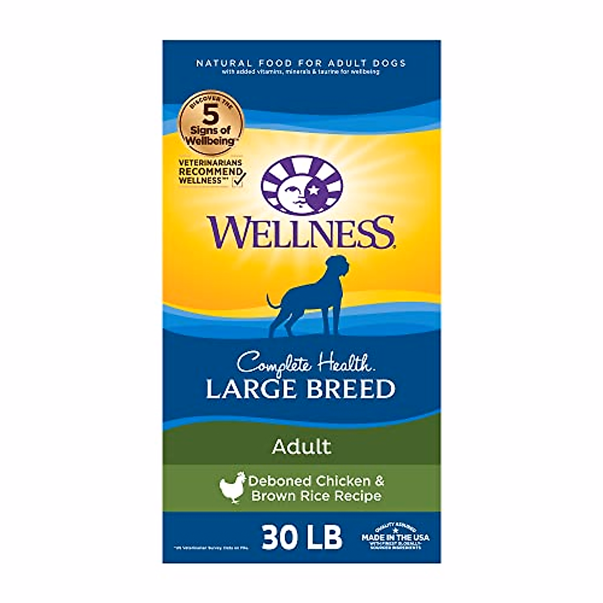 Wellness Complete Health Large Breed Adult Dry Dog Food, No Corn or Wheat, Made in USA with Real Meat, Natural Ingredients, Glucosamine, Probiotics & Omega Fatty Acids (30-Pound Bag)