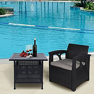 ALUPOM Patio Umbrella Table with 1.6 Inches Hole, Square Metal Patio Bistro Side Table Stand for Pool Garden Backyard,Black