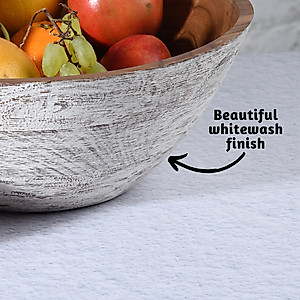 Folkulture Salad Bowl or Wooden Bowls with Matching Servers, Wooden Salad Bowl or Large Bowl in 3 Colors, 12" D x 5" H, Acacia Wood, Wood Bowl or Large Bowl, Wooden Salad Bowl Set, Whitewash