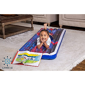 Living iQ Jr Twin-Size Kids Inflatable Air Bed, Blow-Up Mattress with Disney Marvel Spider-Man Theme, Waterproof & Puncture Resistant Vinyl, Lightweight & Portable for Travel, Hotel, Camp & Sleepover
