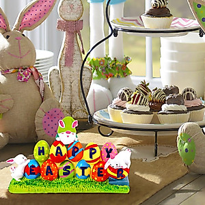 luck sea Easter Decorations Table Centerpiece - Egg Bunny Gnome Figurine Spring Tabletop Decor Home Party Ornament Gift (Hand Painted)