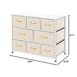 AZL1 Life Concept Extra Wide Organizer 8-Drawer Closet Shelves, Dressers Storage Chest for Bedroom, Living Room, Hallway & Nursery with Easy Pull Fabric Bins Wood Top, Ivory