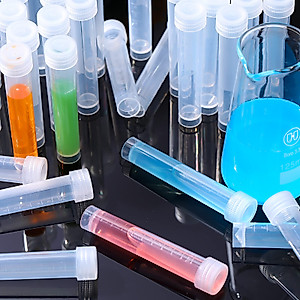 Kanayu 100 Pcs 10ml Plastic Test Tubes with Lids Vial Seal Cap Container Small Storage Tubes with Caps Clear Test Lab Tubes with Silicone Sealing Ring for Science Experiments Sample Water Liquid