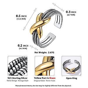 ChicSilver Gold and Silver Rings Crossover X Rings for Women Criss Eternity Bands Engagement Wedding Rings for Women