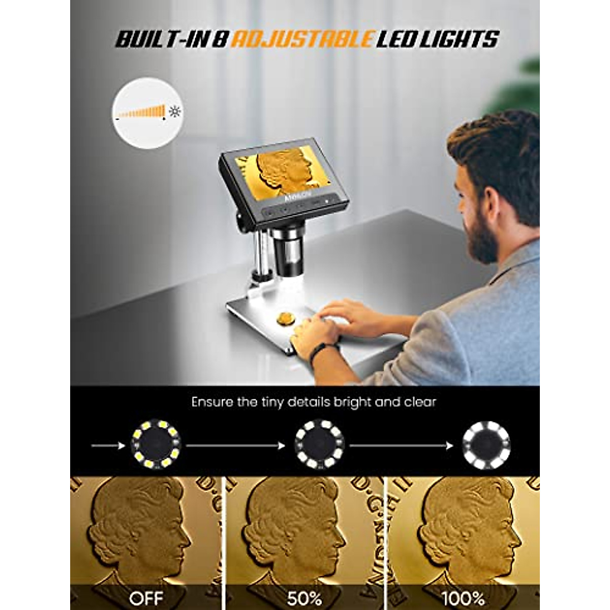 LCD Digital Microscope,ANNLOV 4.3 inch Handheld USB Microscope 50X-1000X Magnification Coin Microscope Video Camera with 8 Adjustable LED Lights for Adults PCB Soldering Kids Outside Use