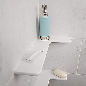 TileWare Products Corner Shelf for Bathroom Shower & Tub - Floating Tile Wall Mount Shelves and Organizer Stand for Shampoo and Other Bathtub Accessories, Acrylic - Bright White