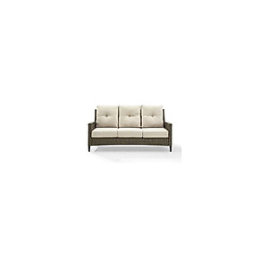 HonmeStock Urban Oasis Plush Upholstery Fabric Classic Outdoor Wicker High Back Sofa Oatmeal/Light Brown - 28" D x 77.13" W x 37.5" H