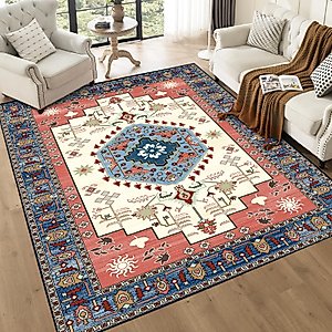 CHOSHOME Washable Rug 8x10 Vintage Boho Medallion Area Rugs with Non-Slip Backing Soft Stain Resistant Non-Shedding Low-Pile Floor Carpet Mat for Living Room Bedroom Kitchen Home Office,Red