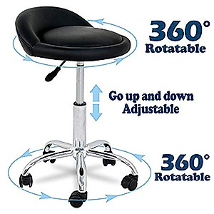 HomGarden Adjustable Hydraulic Rolling Swivel Stool for Massage Salon Office Facial Spa Medical Tattoo Chair Stool w/Backrest Cushion & Wheels, Set of 3